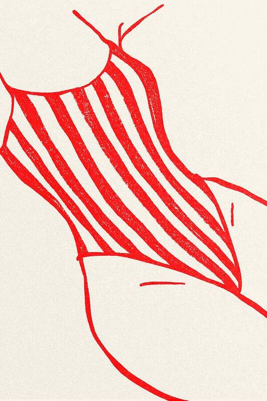 Striped Red Swimsuit Minimalist - Art Print – Murellos